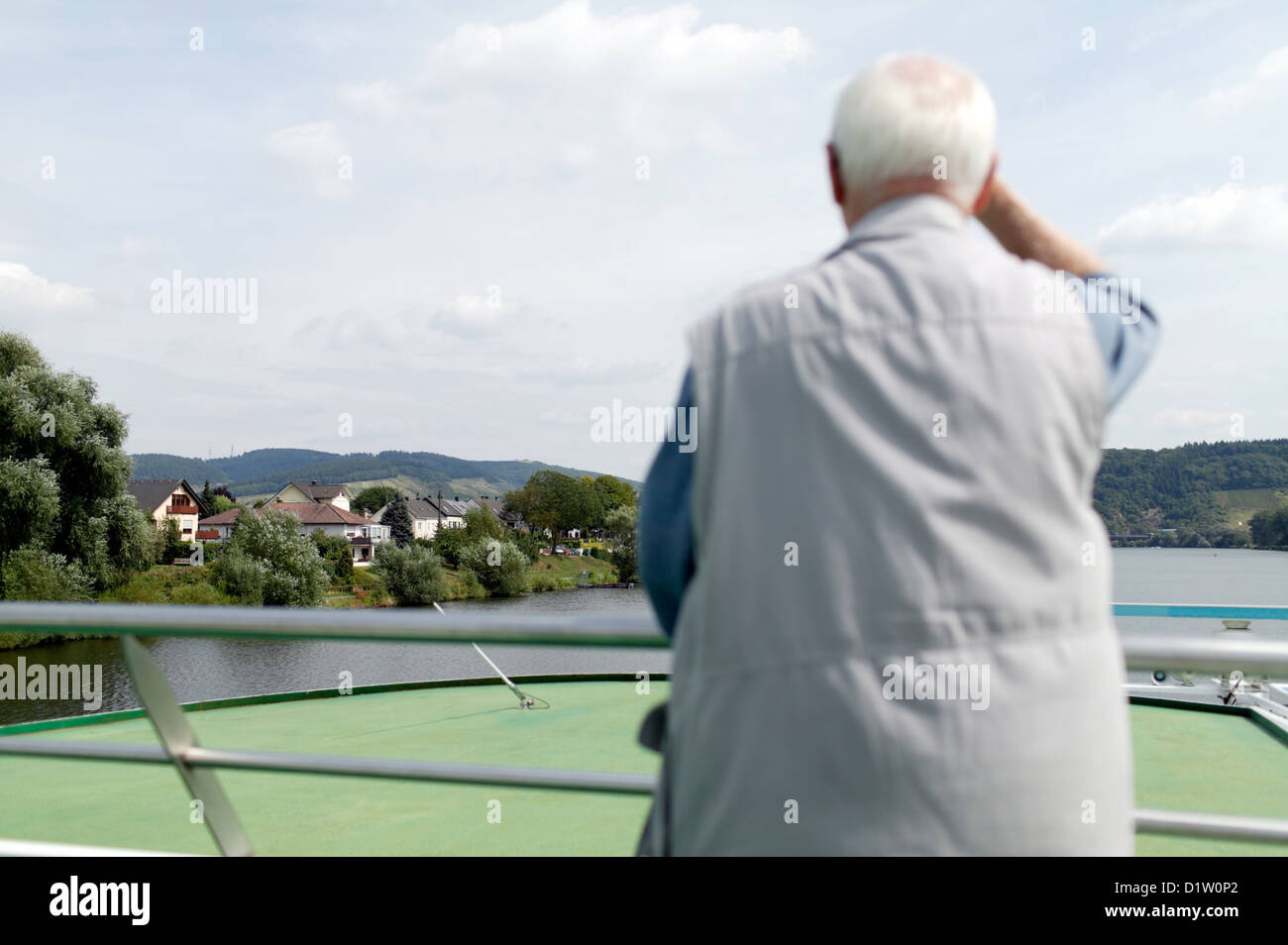 Ruwer, Germany, an older man holds in a Mosel trip lookout Stock Photo ...