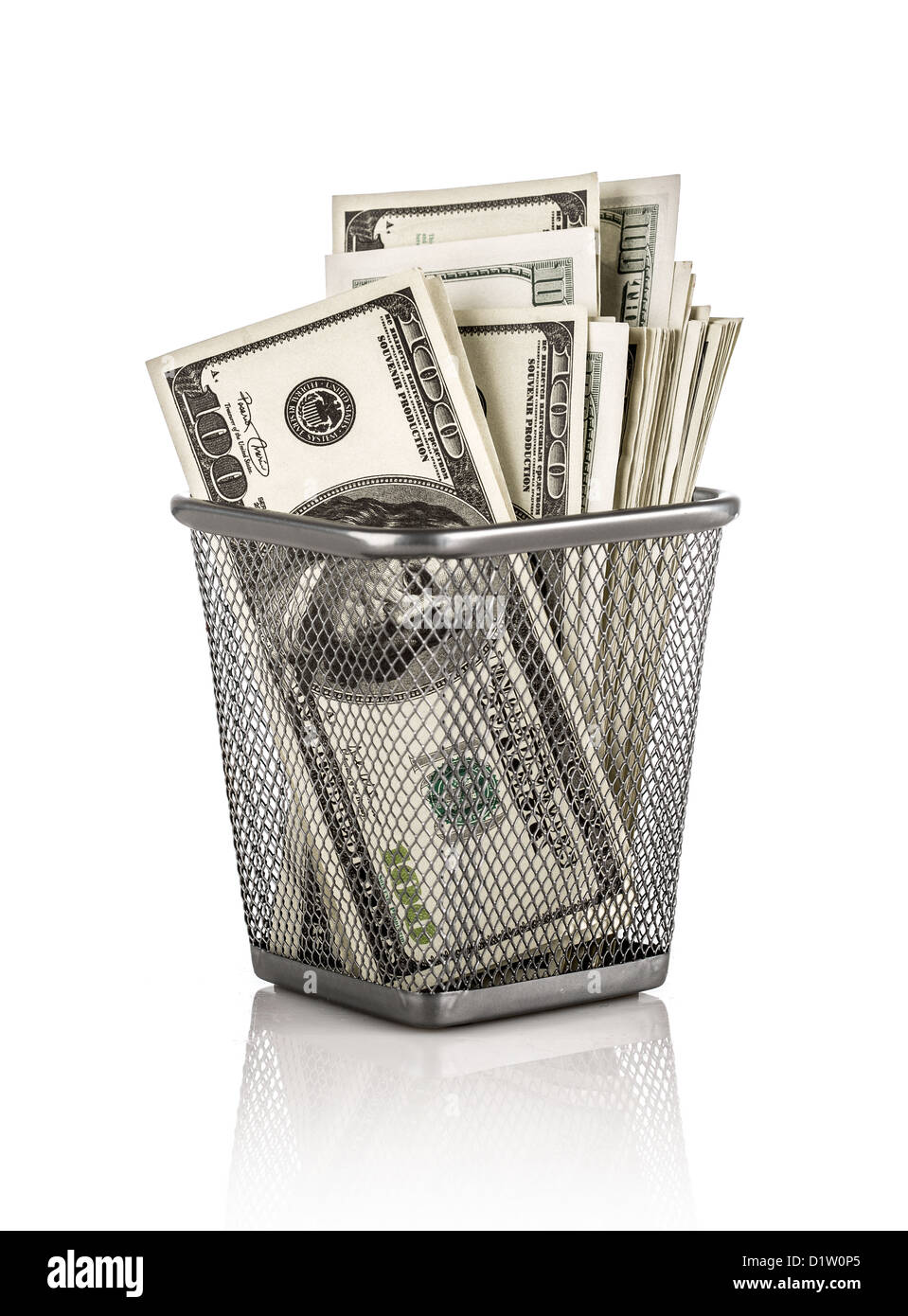 Money in a basket on a white background Stock Photo - Alamy