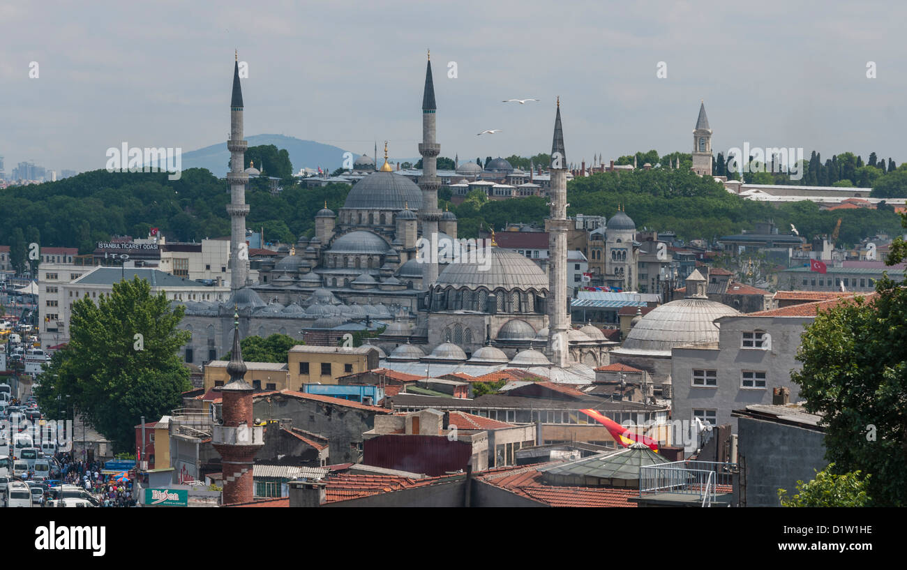 View of Rustem Pasha Mosque, New Mosque and Topkapi Palace. Istanbul ...