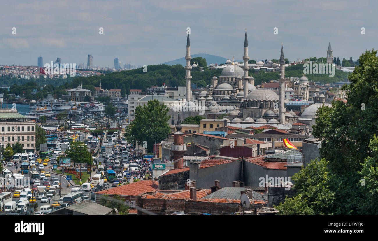 View of Rustem Pasha Mosque, New Mosque and Topkapi Palace. Istanbul ...