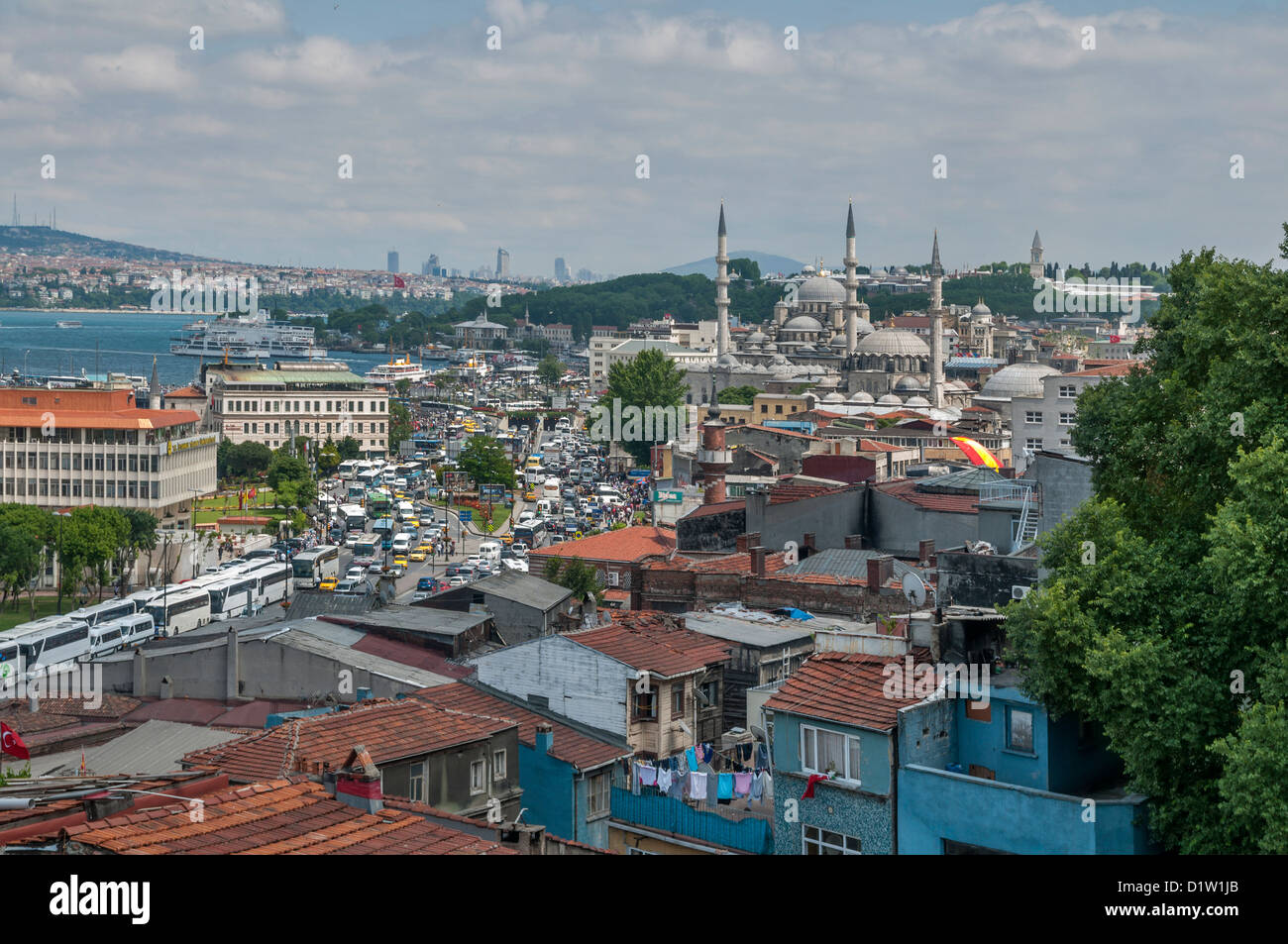 View of Rustem Pasha Mosque, New Mosque and Topkapi Palace. Istanbul ...