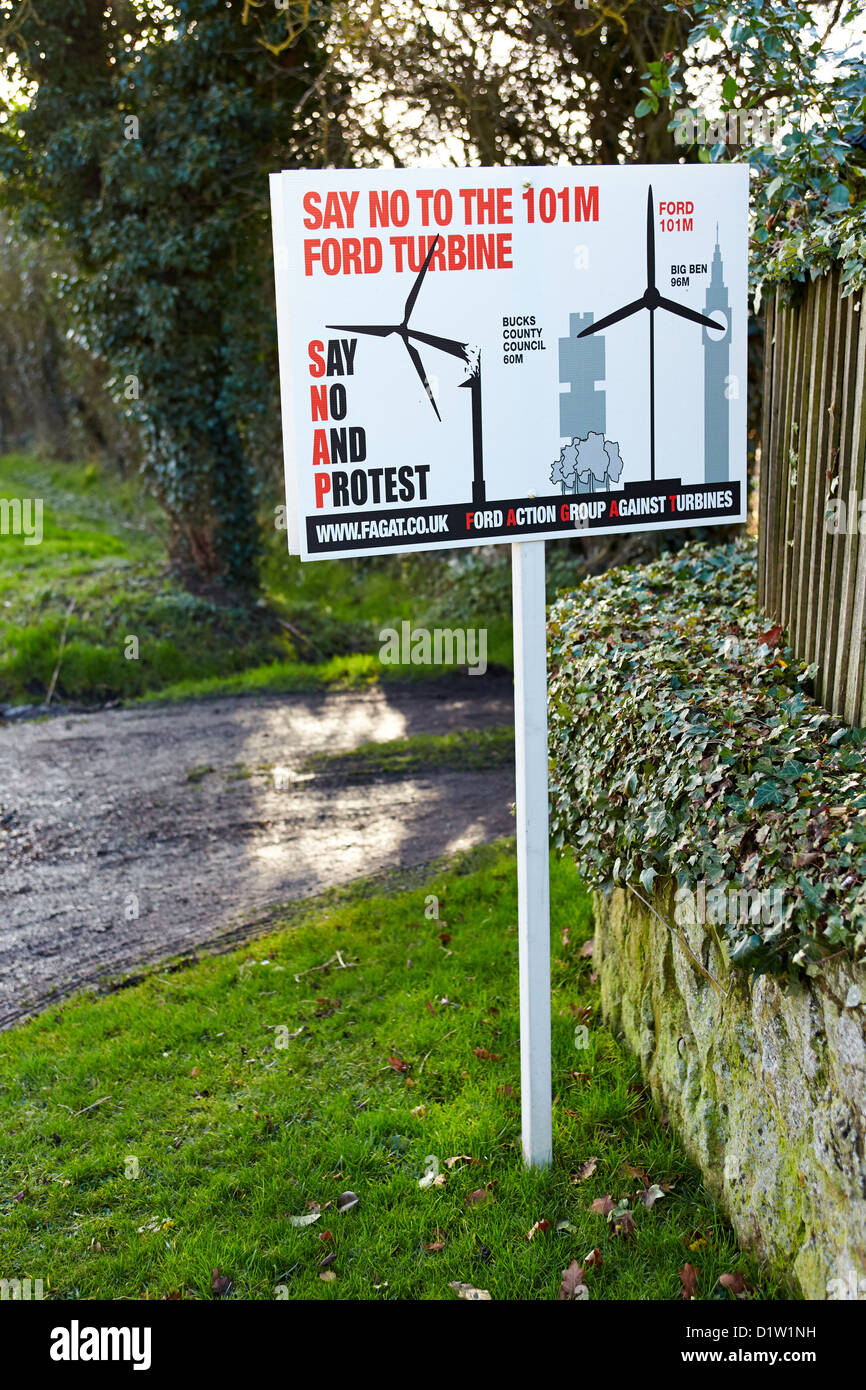 General view of a protest sign against a wind turbine proposal Stock ...