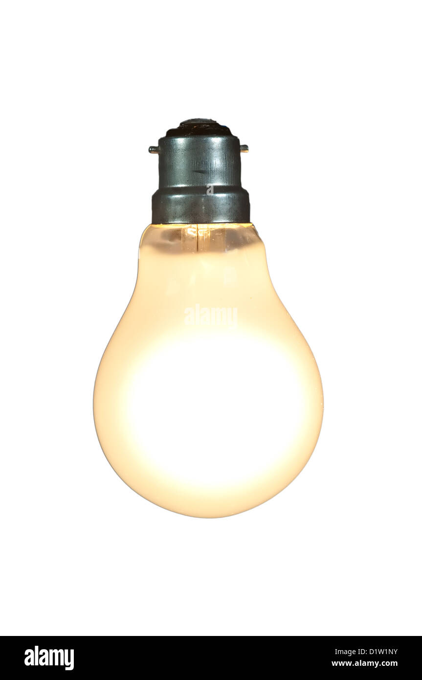 lit light bulb on white background Stock Photo - Alamy