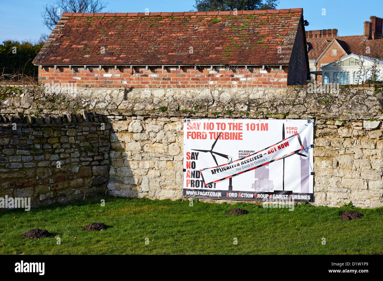 General view of a protest sign against a wind turbine proposal Stock ...
