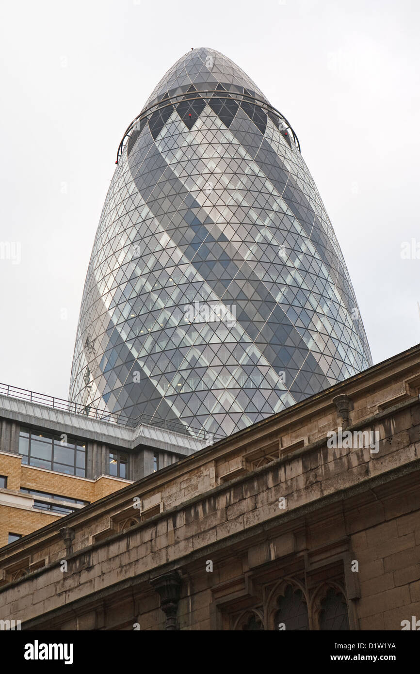 The Gherkin taken from St Mary Axe in london Stock Photo - Alamy
