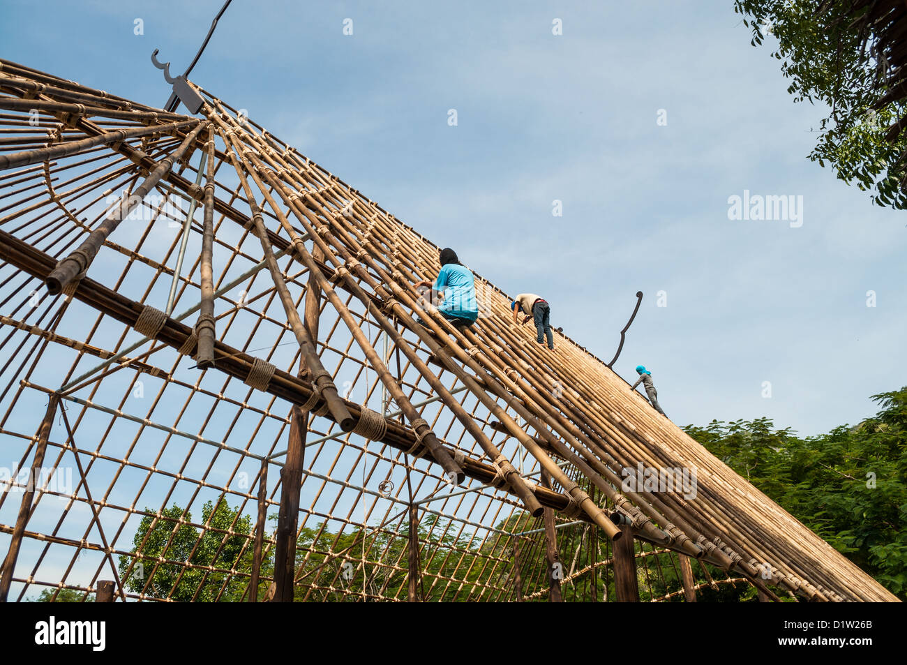The construction of roof structure which made from bamboo Stock Photo ...