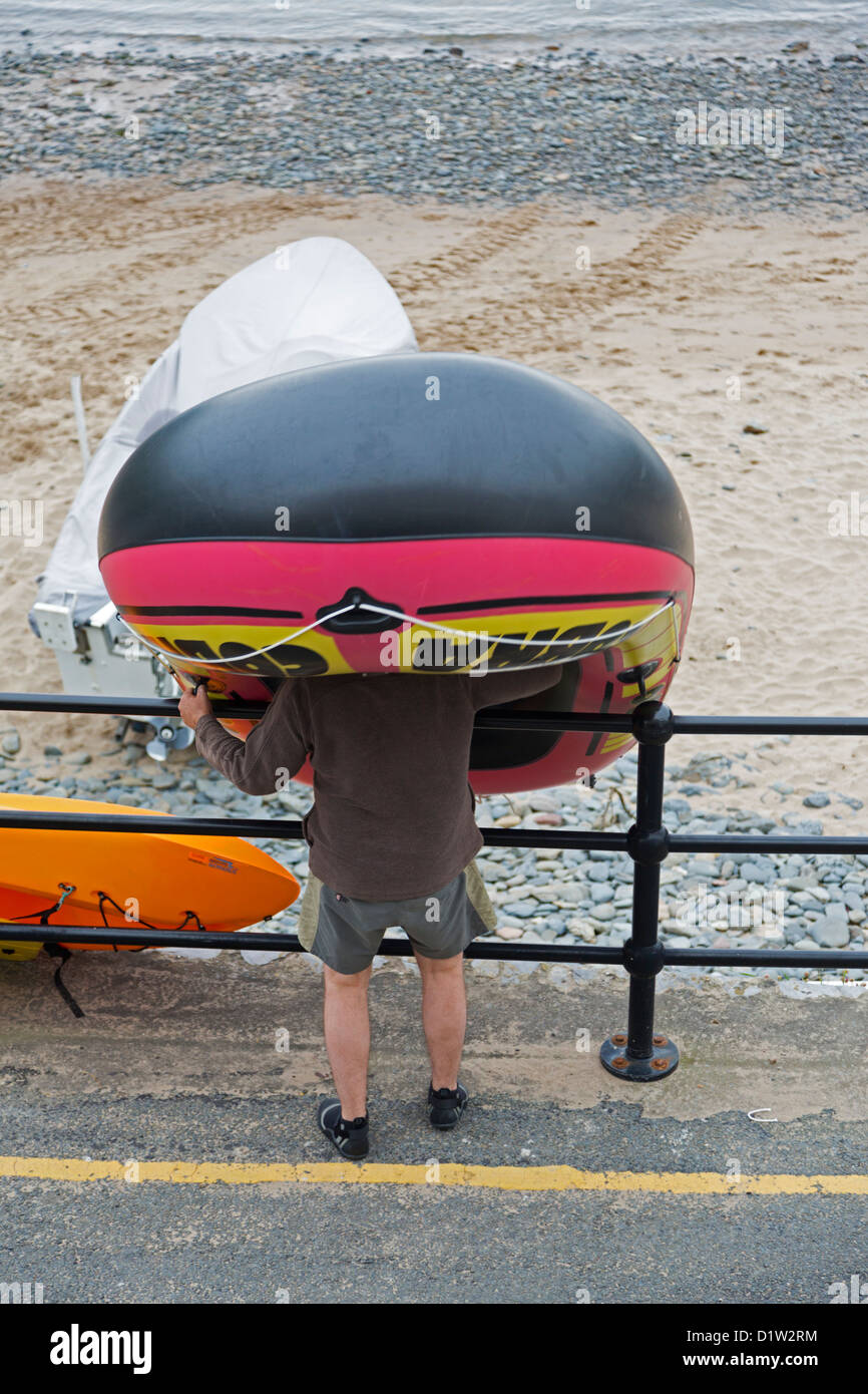 Llangrannog holiday 2012 Man struggling with inflatable dinghy boat ...
