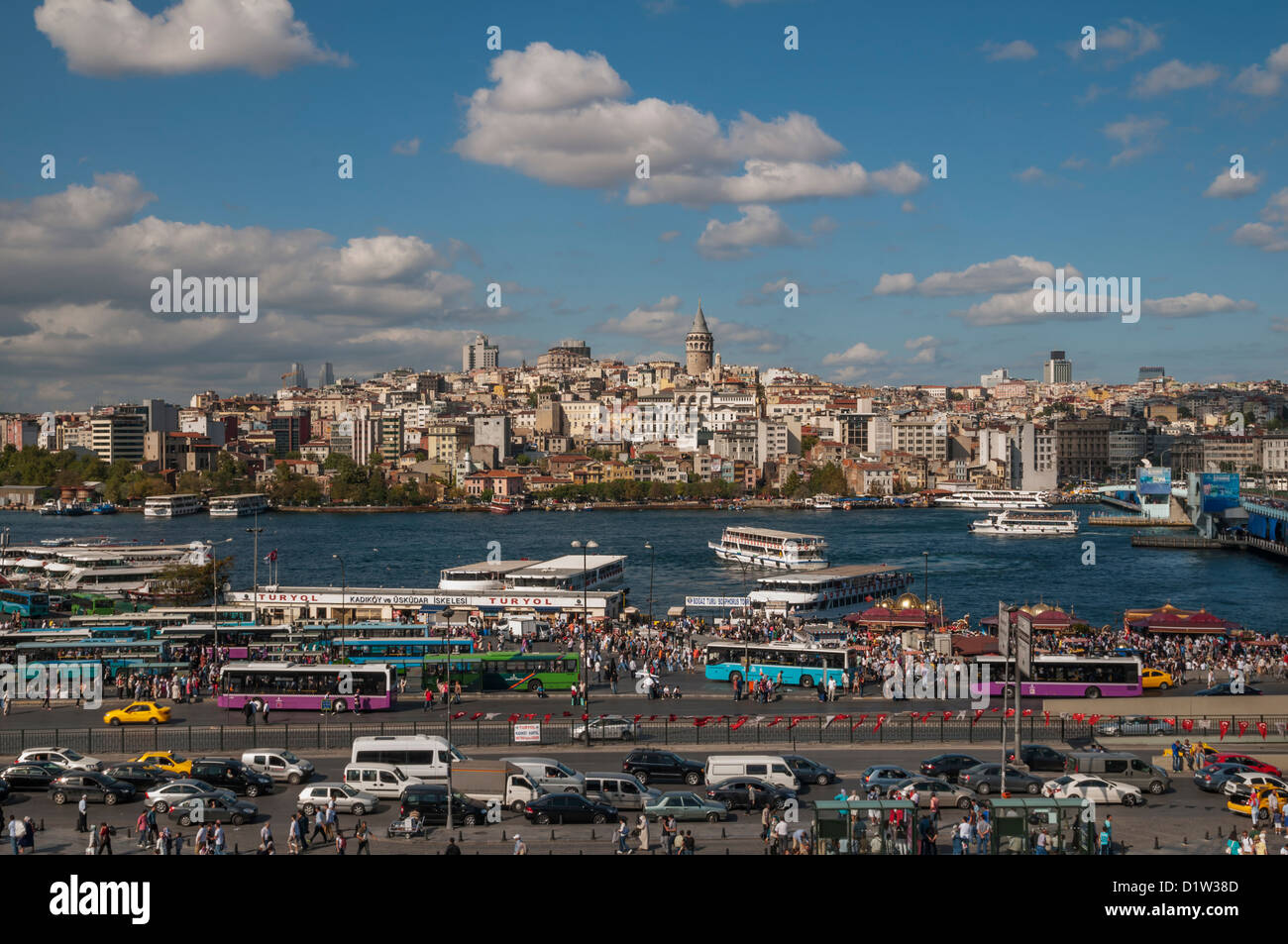 Eminonu Square, Galata Bridge and Galata Tower,istanbul,Turkey Stock ...