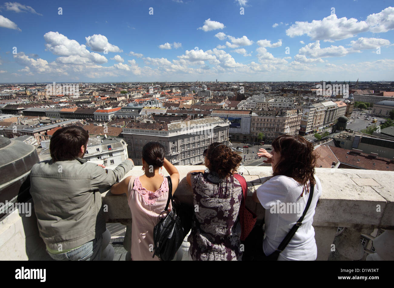 Budapest, Hungary, people look from the dome of St. Stephen's Basilica ...