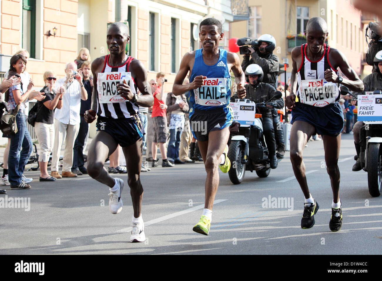 Berlin, Germany, runners Haile Gebrselassie (center) with his ...