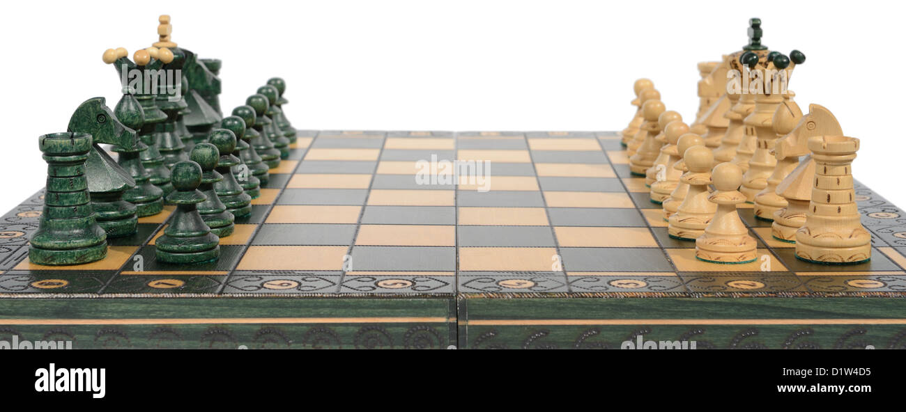 Wooden chess board and pieces (complete), isolated on white Stock Photo ...