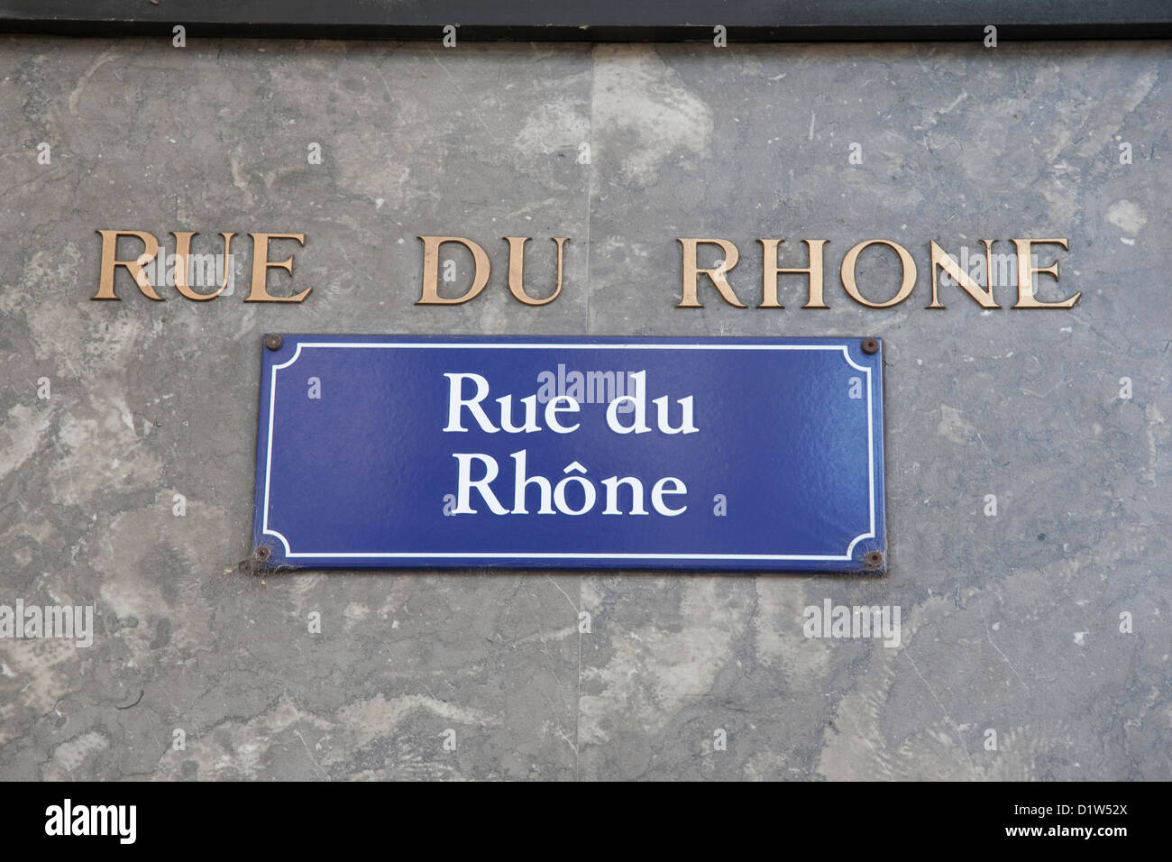 Rue Rhone Street Sign; Geneva; Switzerland; Europe Stock Photo - Alamy