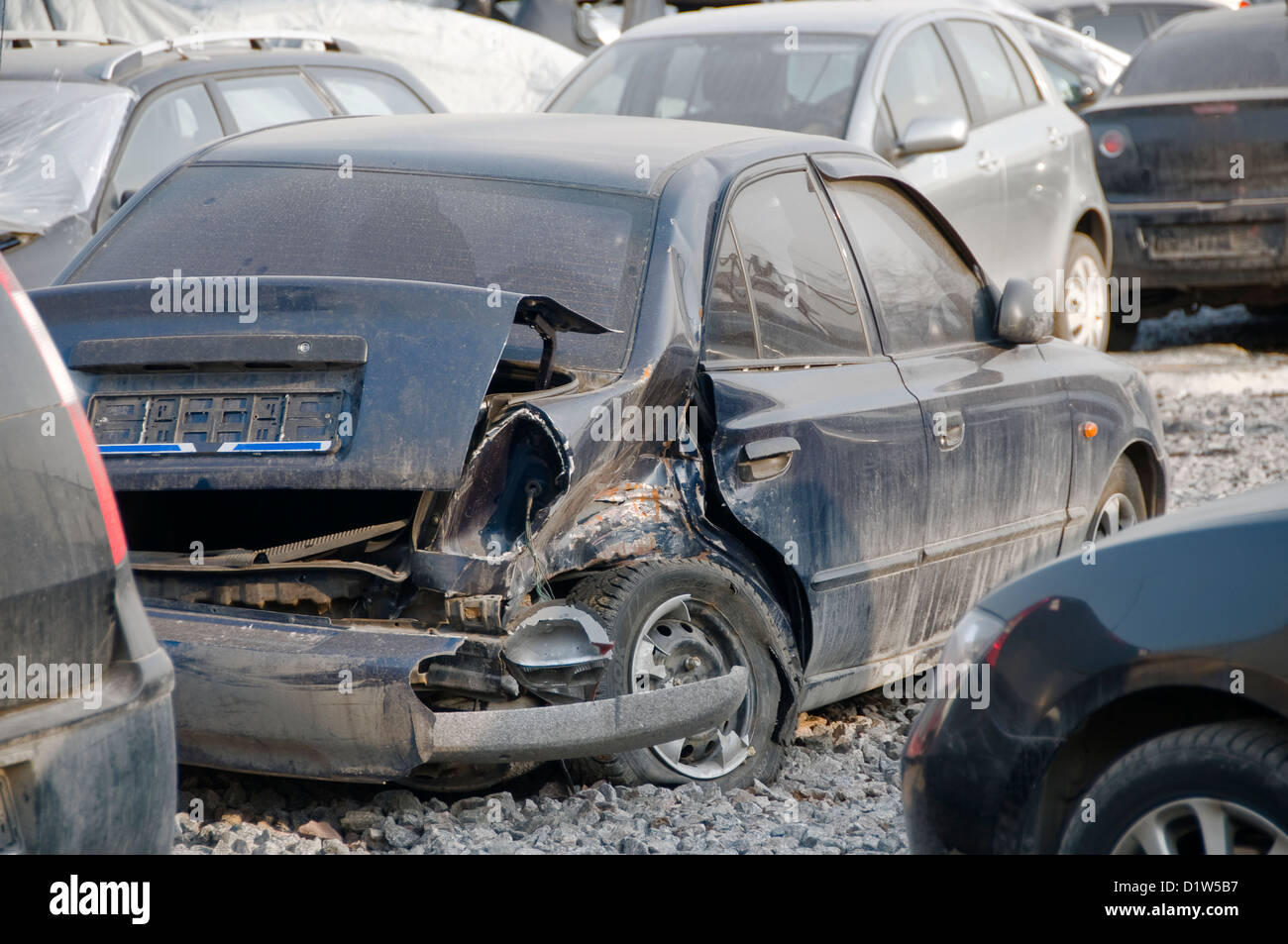 Parking lot of wrecked cars Stock Photo - Alamy