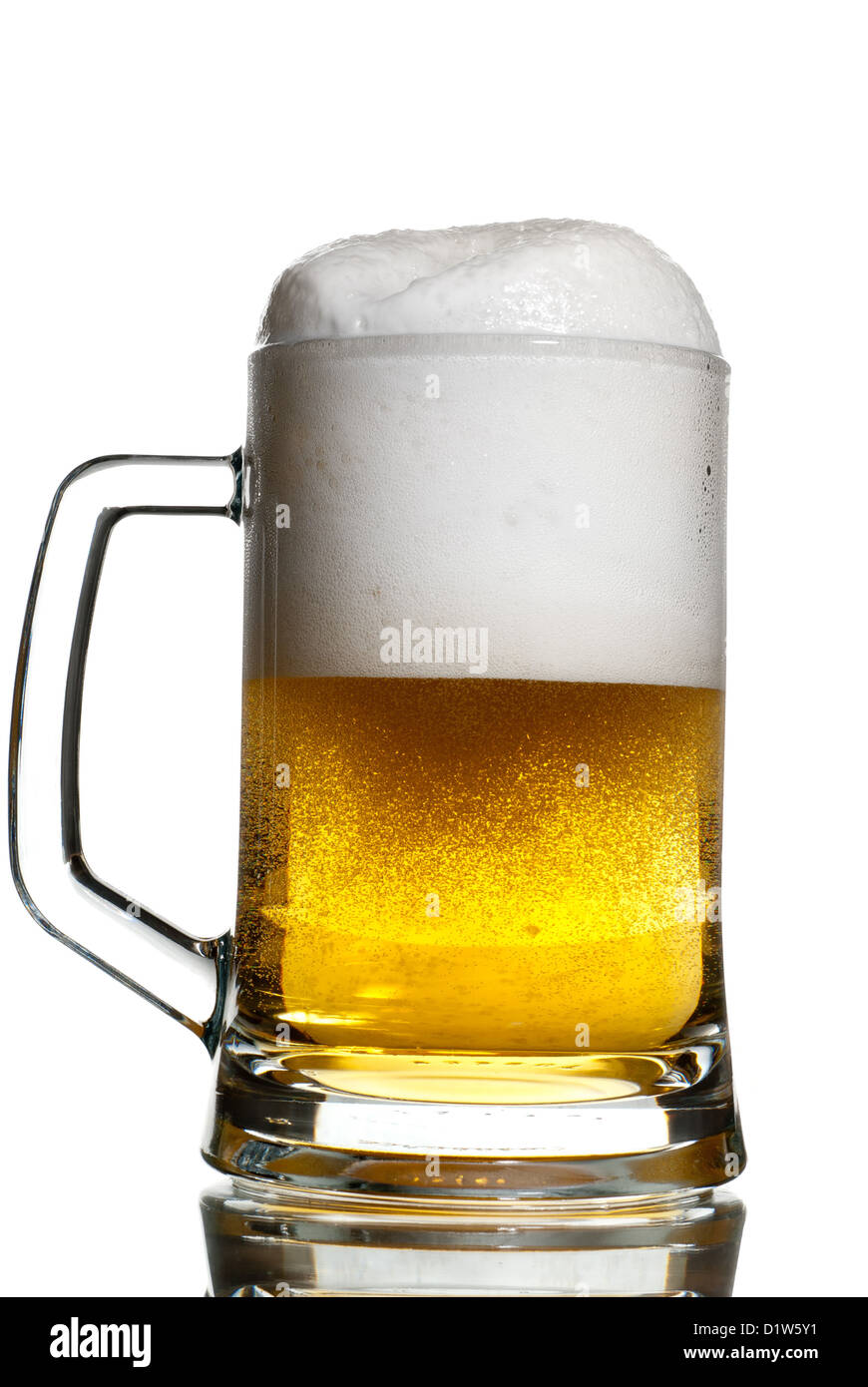 Bubbling light lager in a glass keg isolated on white Stock Photo - Alamy