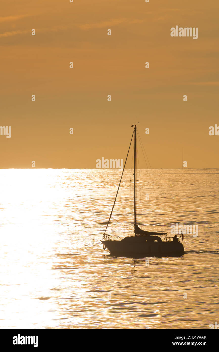 SMALL BOAT AT SEA, OFF THE SUSSEX COAST. UK Stock Photo - Alamy