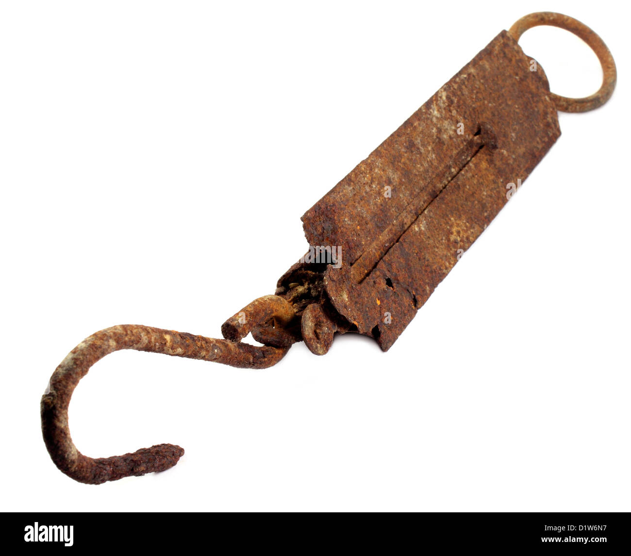 Old rusty spring balance over white background Stock Photo - Alamy