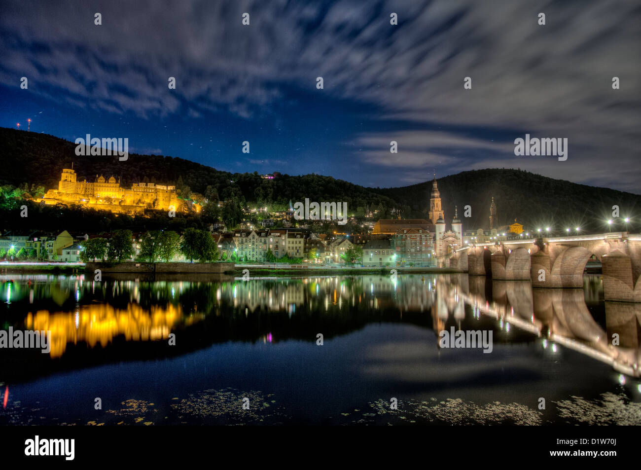 The old bridge of heidelberg at night hi-res stock photography and ...