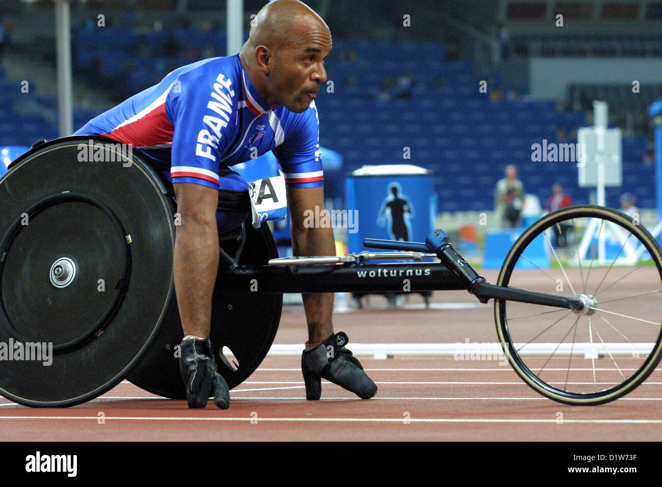 Start of a wheelchair race, Athens Paralympic Games, 2004 Stock Photo ...