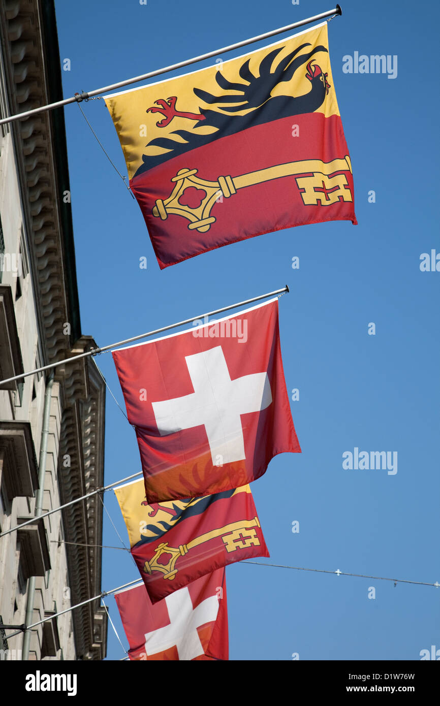 Swiss and Vaud Flags in Geneva, Switzerland Stock Photo - Alamy