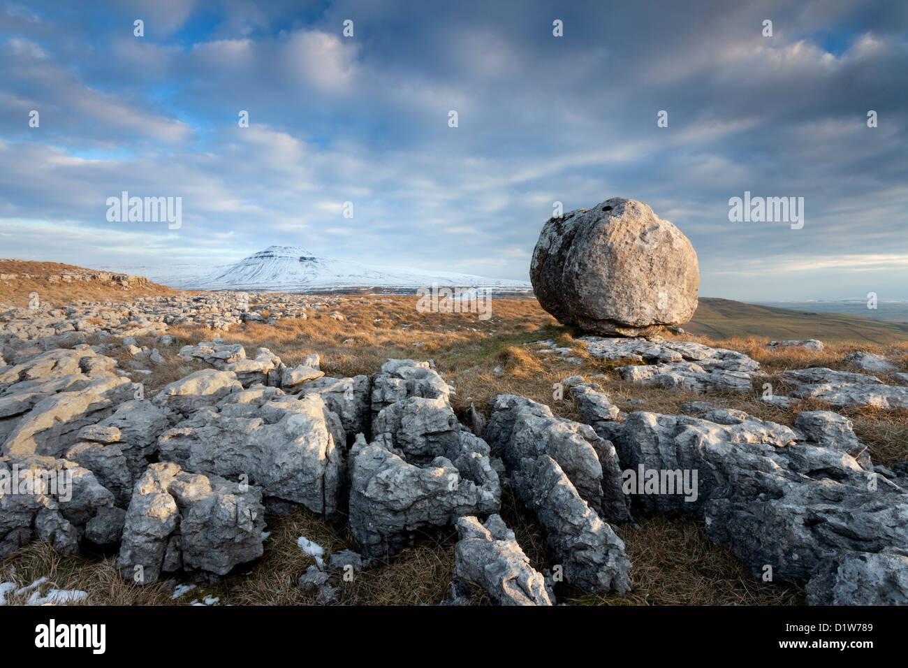 A large erratic boulder on a limestone pavement at Twistleton Scars ...