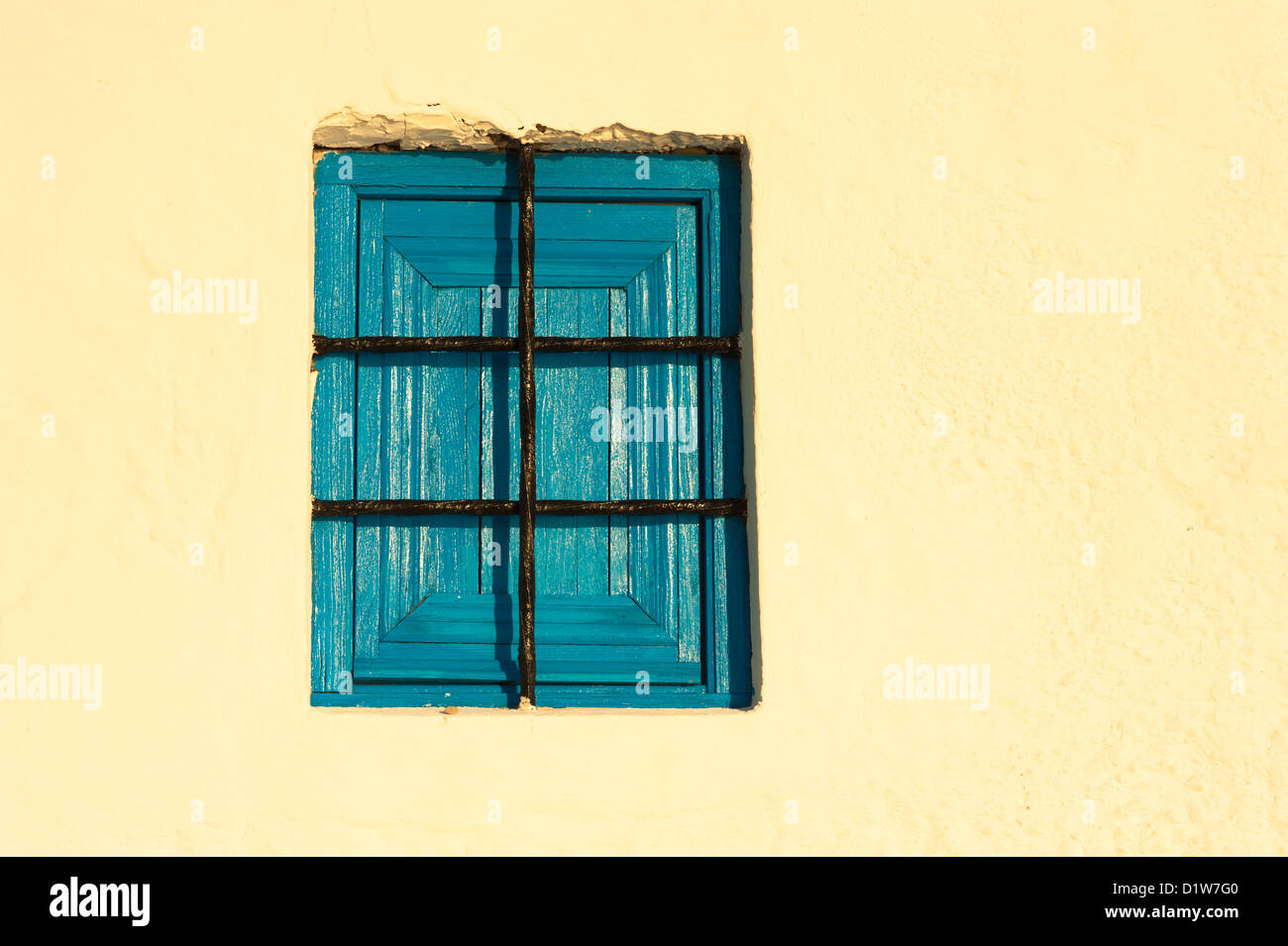 Blue painted window on white facade, Mediterranean colors Stock Photo ...