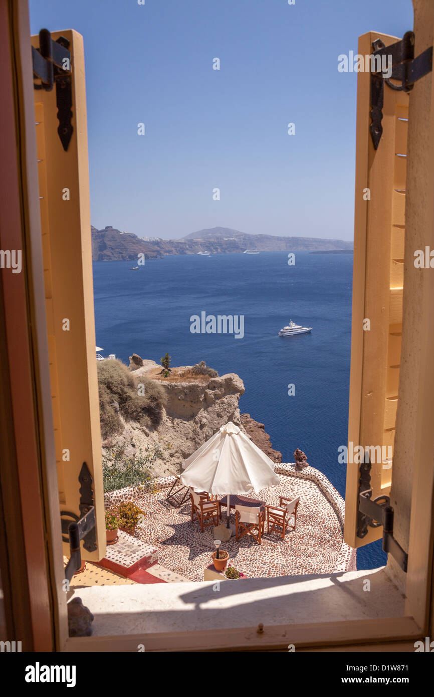 Sea view through hotel window, Oia, Santorini, Greece, Europe Stock ...