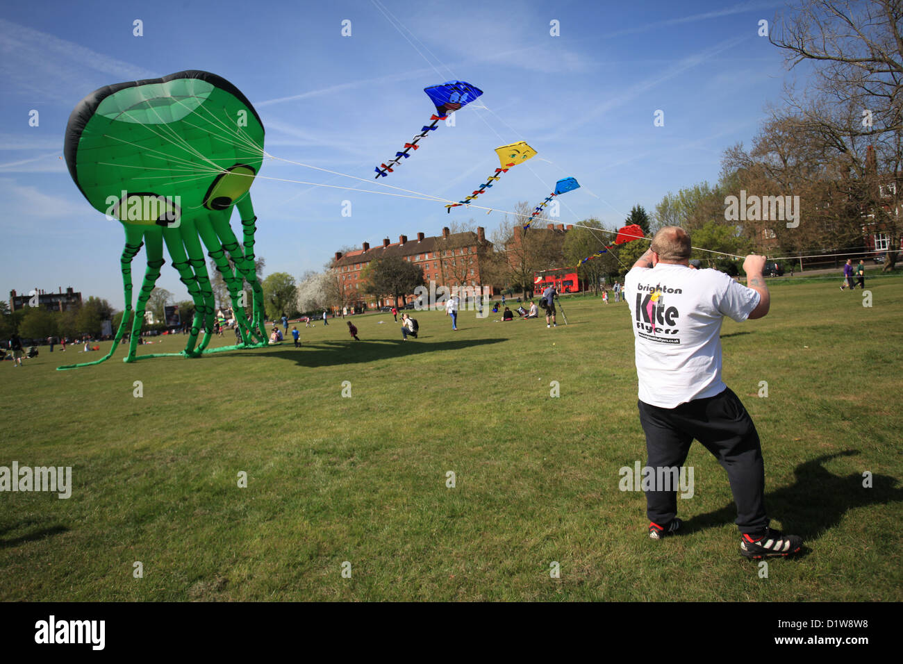 Flying a giant kite at Streatham Common Kite Day, London Stock Photo ...