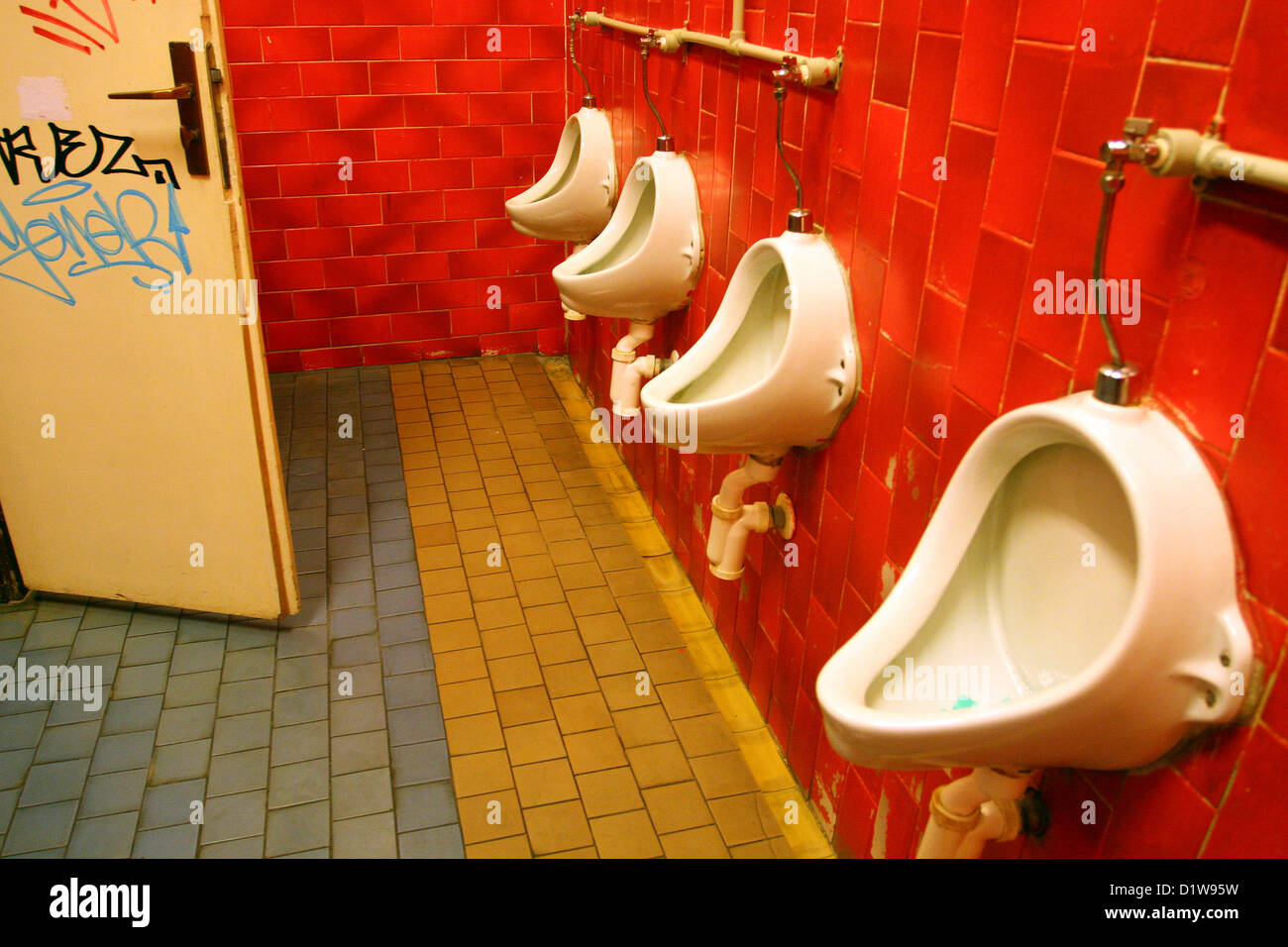 Urinals in a gents toilet, row men pissoirs Prague toilets mens pissoir ...