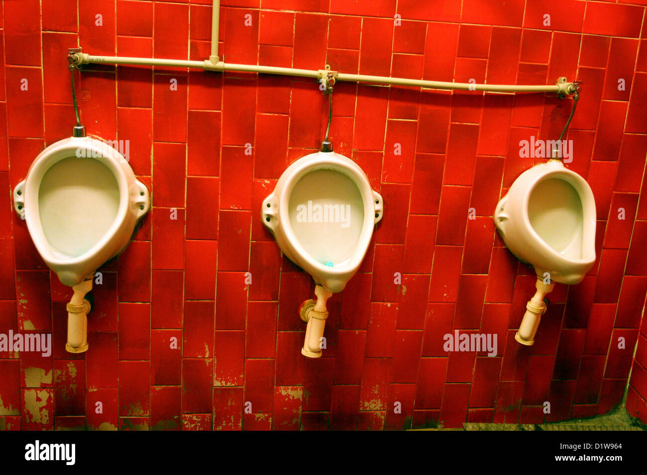 Male urinals in a public bathroom, Prague Czech Republic, Europe Stock ...