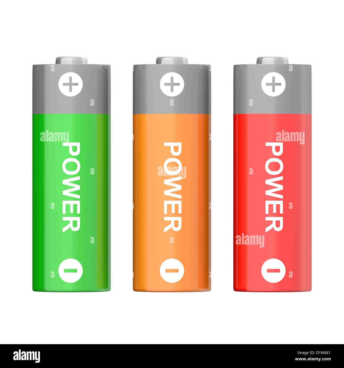 Set of batteries in different colors, isolated on white background ...