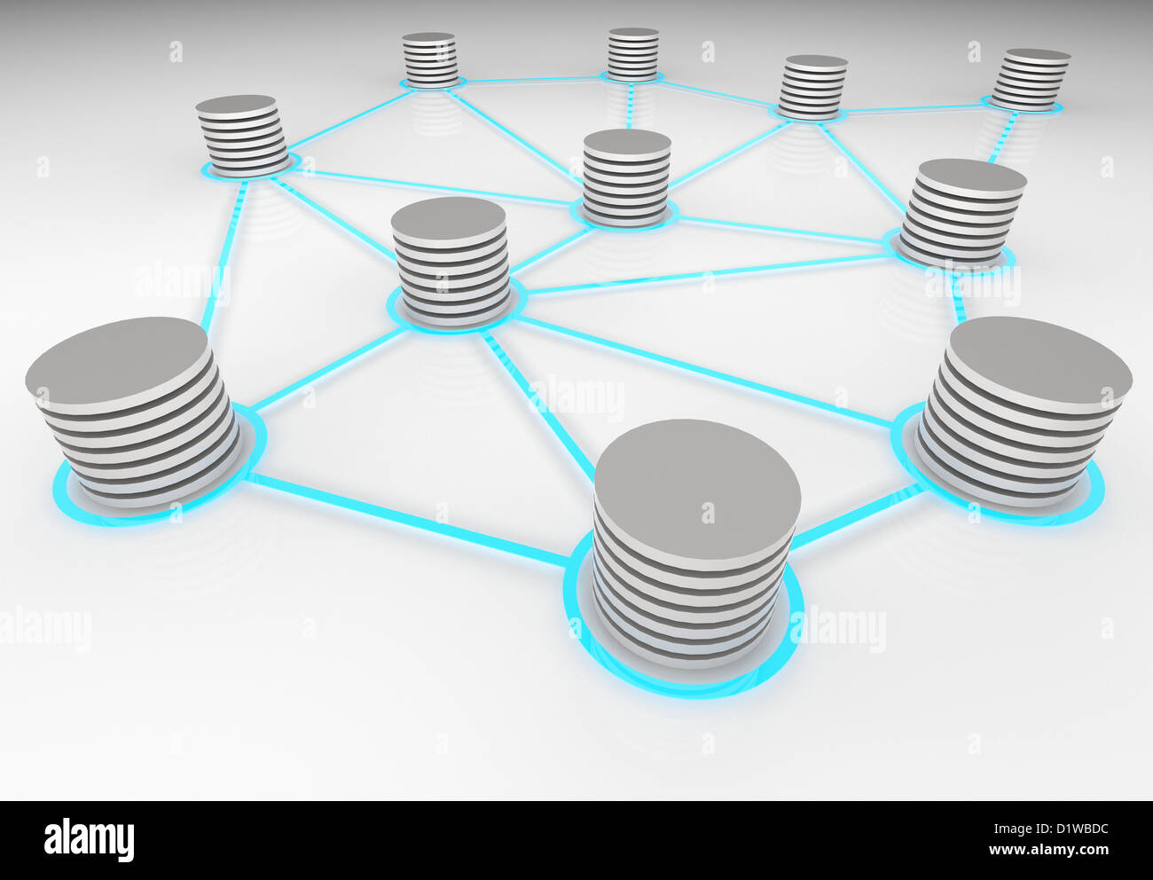 3d render illustration of abstract network databases interconnected to each other Stock Photo ...
