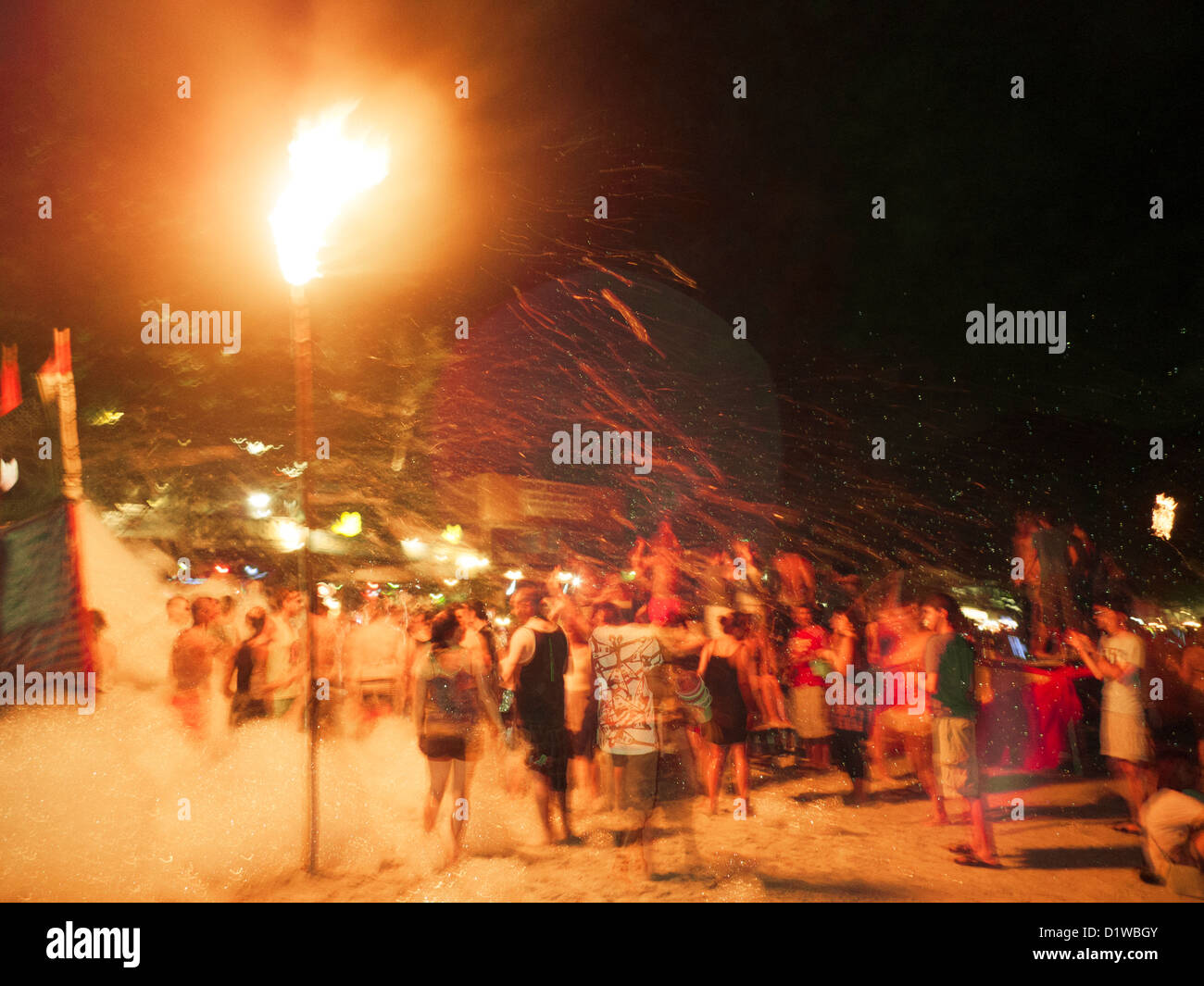 full moon night in Haad Rin beach of Koh Phangan, Thailand Stock Photo ...