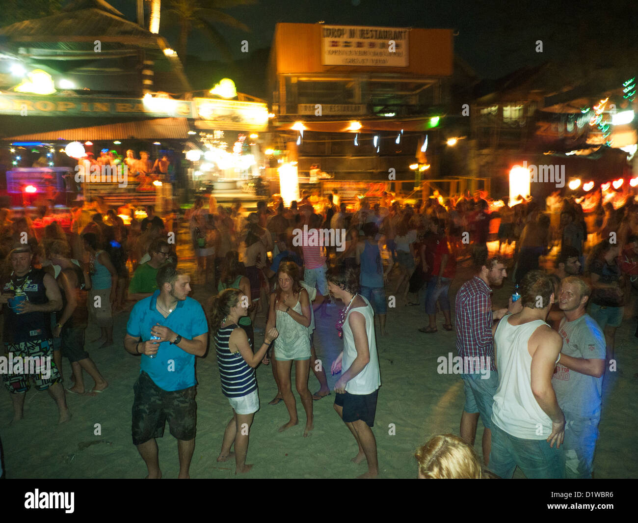 full moon night in Haad Rin beach of Koh Phangan, Thailand Stock Photo ...