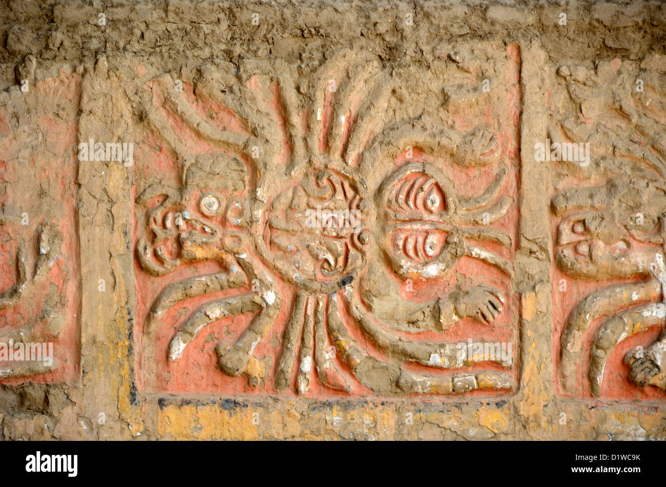 Intricate murals from Huaca de la Luna y Sol from the ancient Moche ...