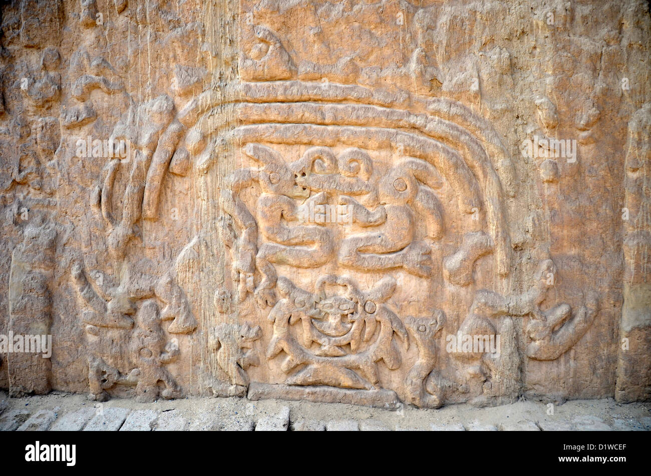 Intricate wall inscriptions at Huaca de la Luna, Trujillo, Peru. The ...