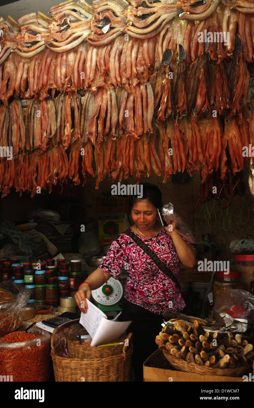 Dried fish stall in Old Market, Siem Reap Stock Photo - Alamy