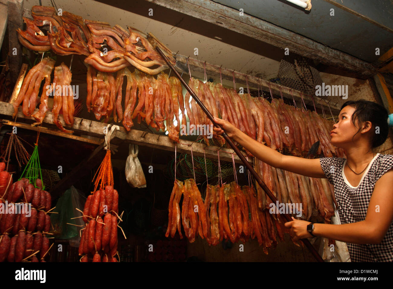 Dried fish stall in Old Market, Siem Reap Stock Photo - Alamy
