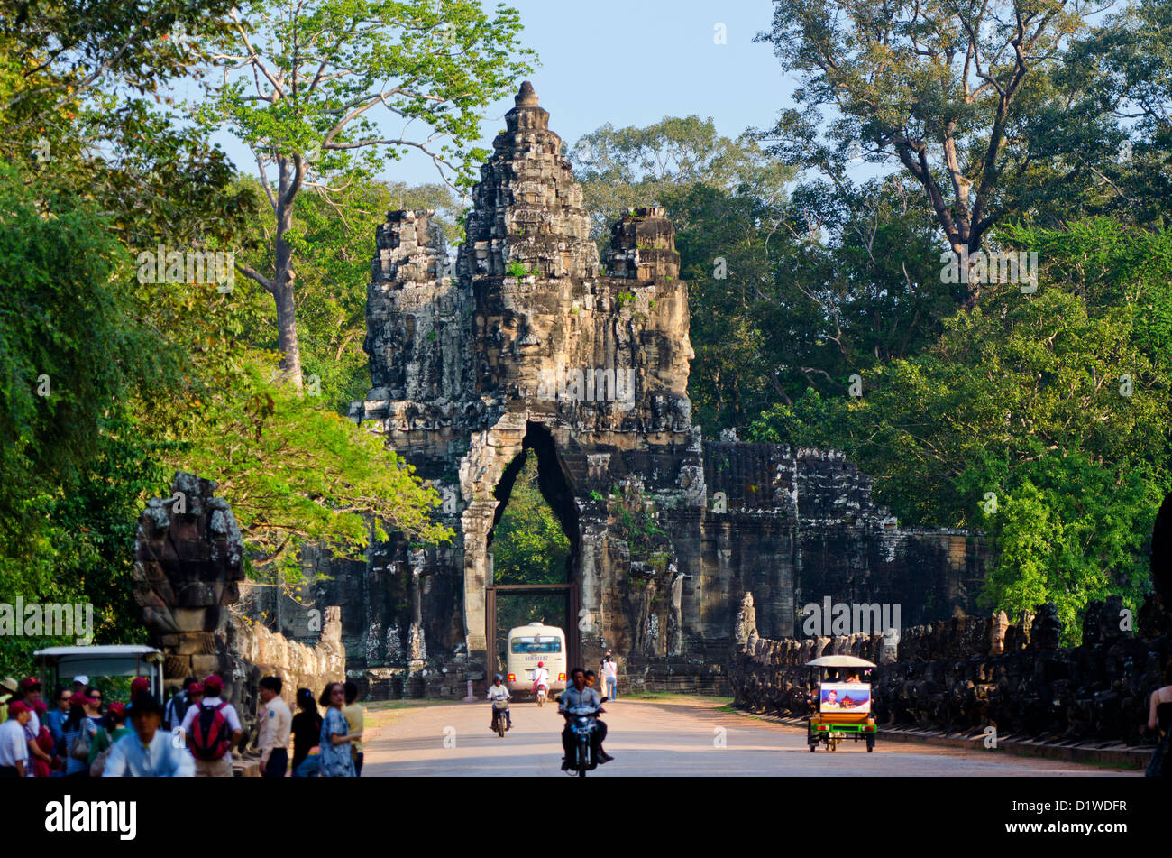 South Gate of Bayon, Ankor Wat, Cambodia with Tourists Stock Photo - Alamy