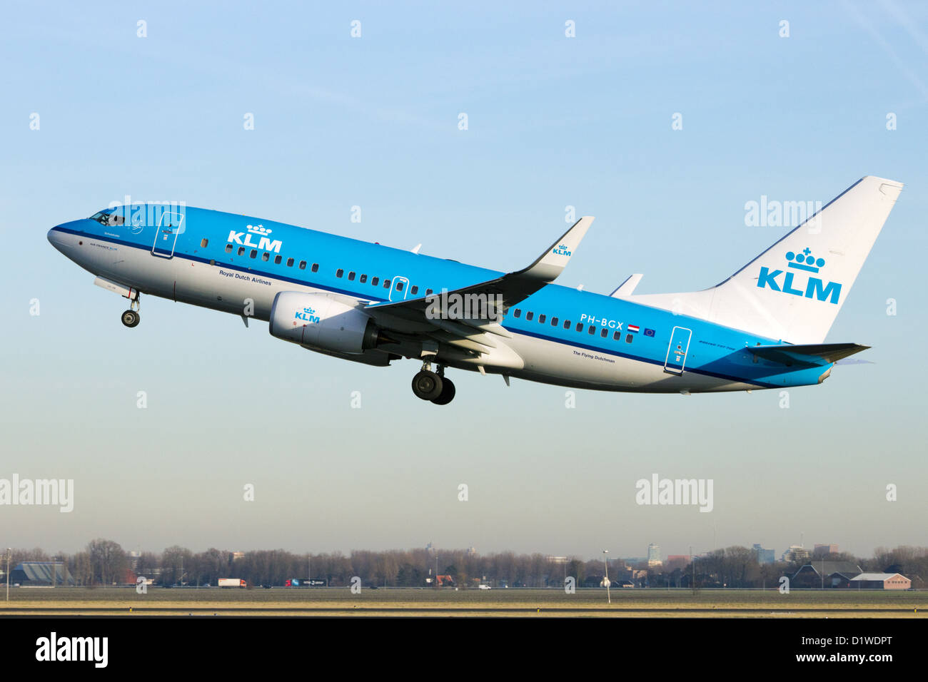 KLM Boeing 737 take off from Amsterdam Schiphol airport Stock Photo - Alamy
