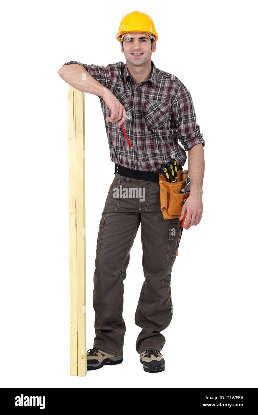 carpenter looking happy Stock Photo - Alamy