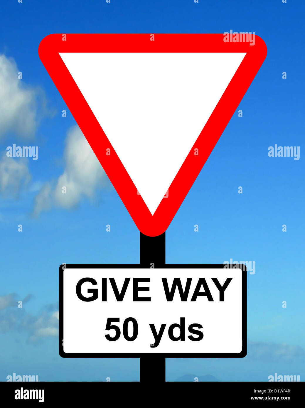 Warning triangle Distance to GIVE WAY sign ahead Stock Photo - Alamy
