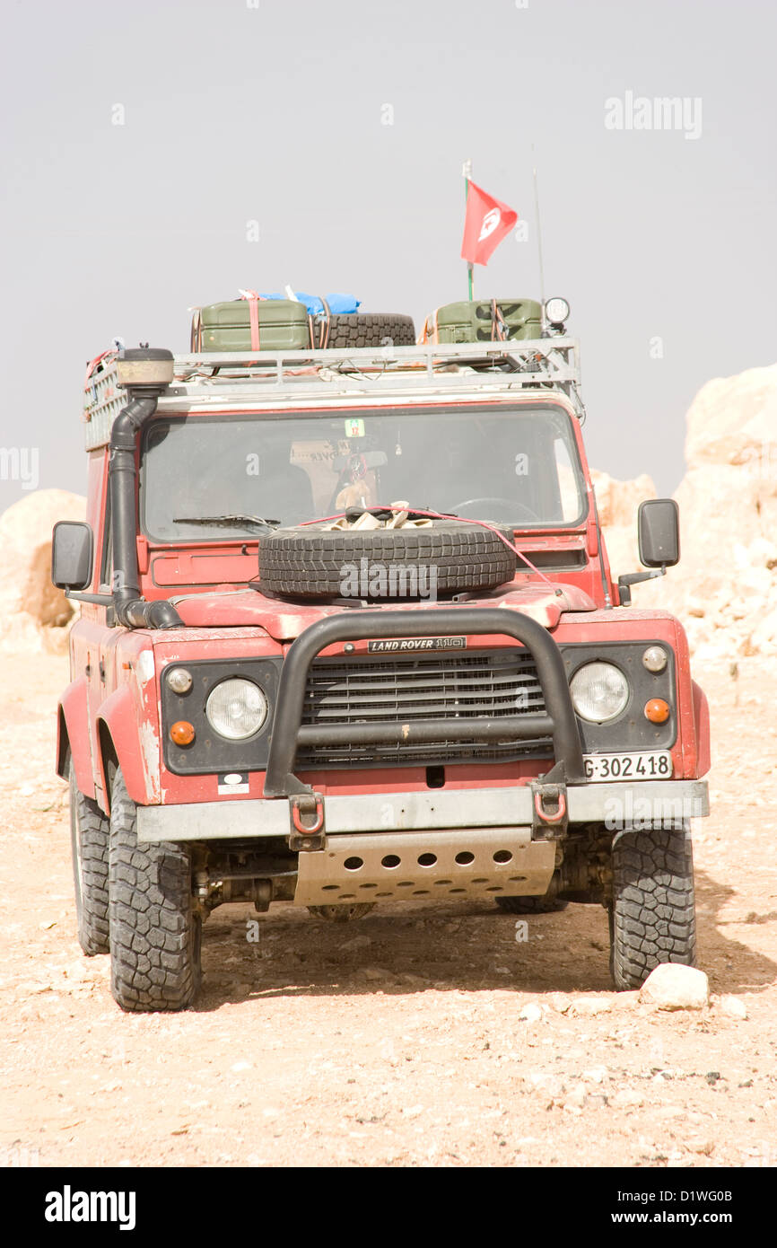 Land Rover at at Toujane east of Matmata in the Sahara Desert in ...