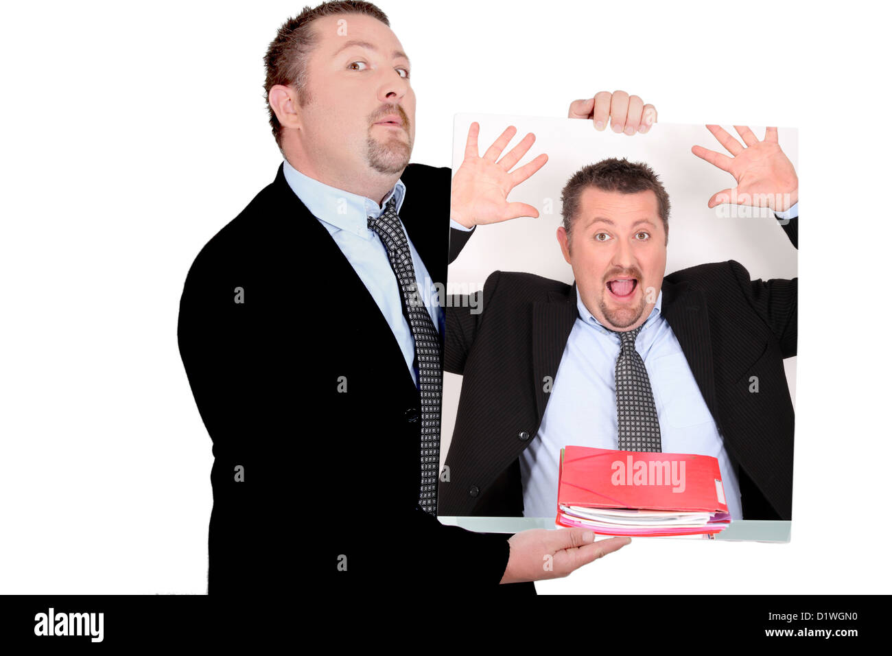 man holding picture of himself Stock Photo - Alamy