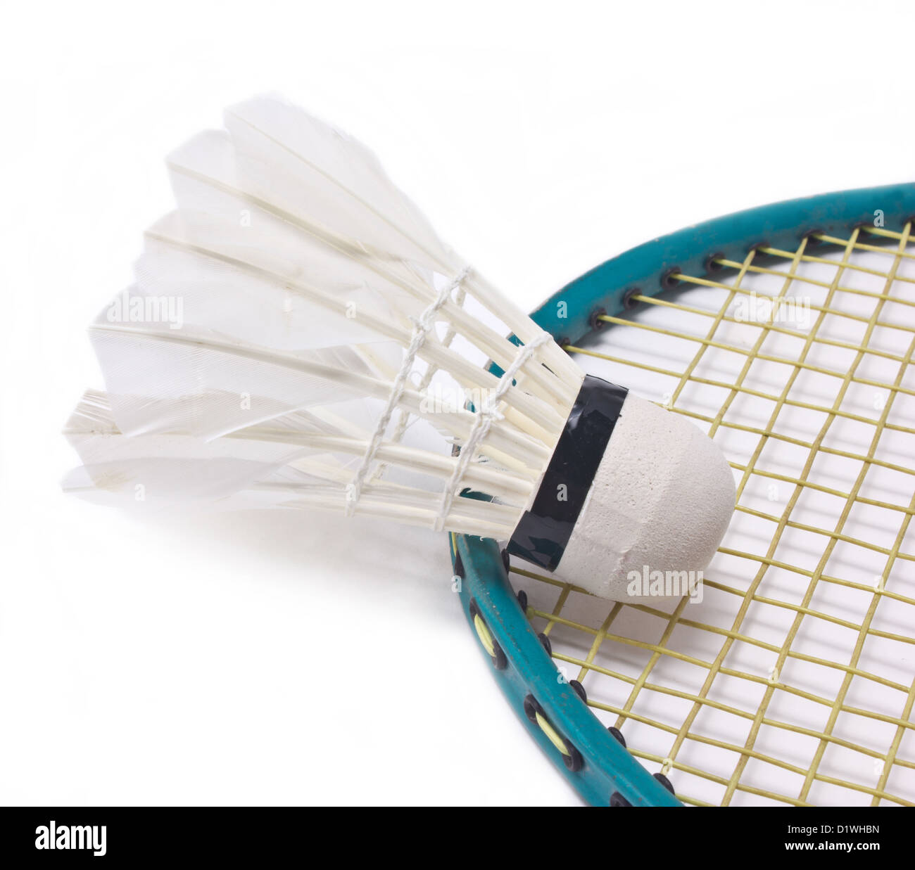 Shuttlecock with badminton racket isolated on white background Stock ...