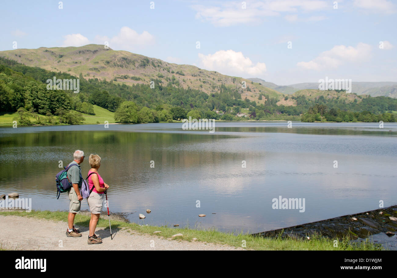 walkers Grasmere Lake and Silver Howe Cumbria Eng.land UK Stock Photo ...