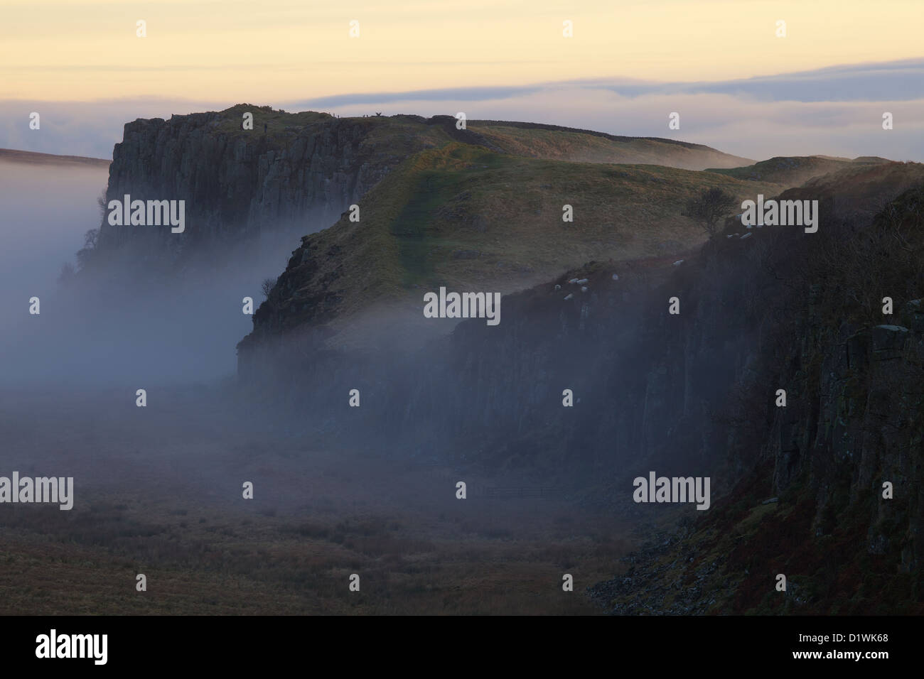 Highshield Crags and Crag Lough in the Mist from Steel Rigg, Hadrian's ...