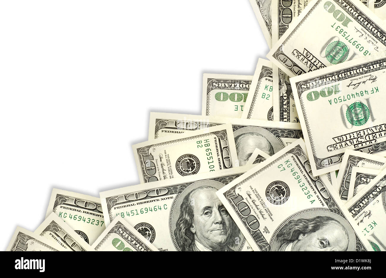Collage of money isolated on a white background Stock Photo - Alamy