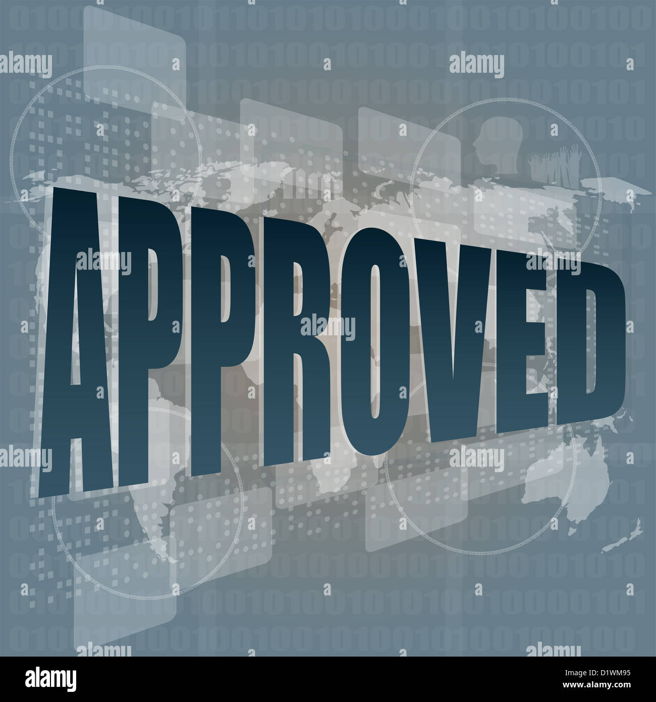 approved words on digital screen with world map Stock Photo - Alamy