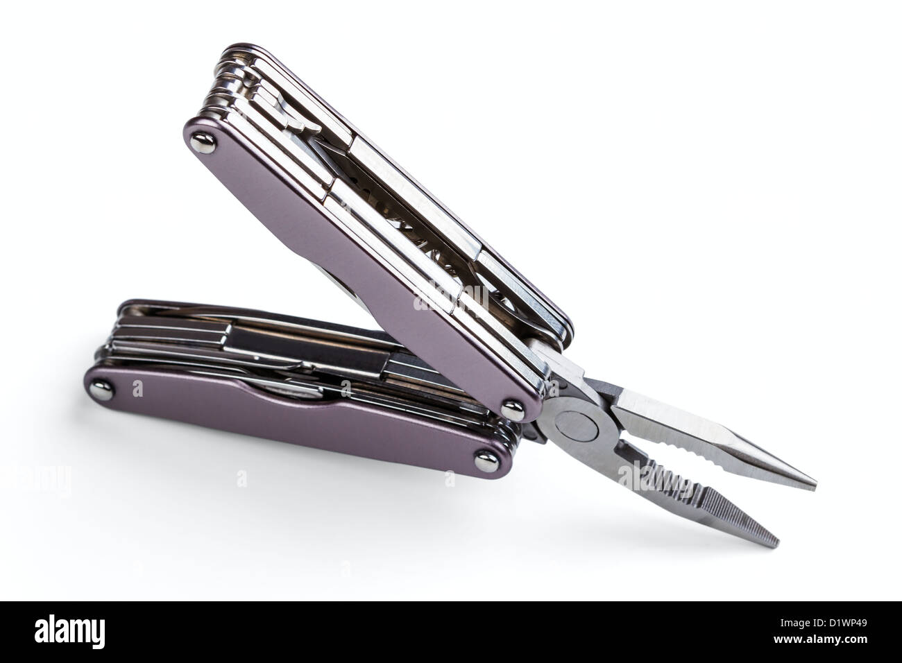 steel folding multitool isolated on a white background Stock Photo - Alamy