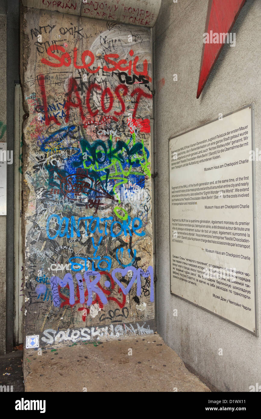 Graffiti on a section of original wall with information in four ...